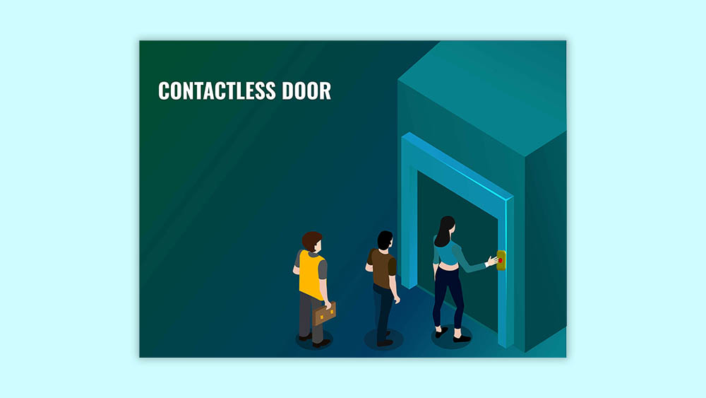Contactless Door - people entering using contactless door Illustration ...