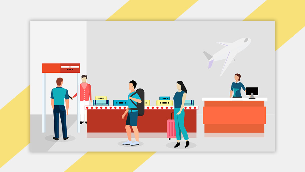 Airport Terminal Checkpoint With Security Gate Illustration - Premium ...