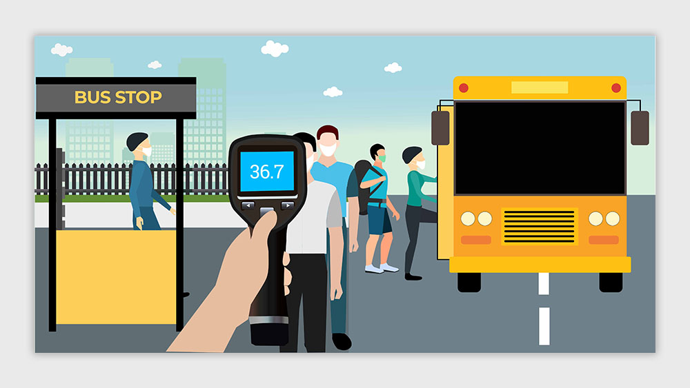 Thermal scanning body temperature checking by officer Illustration ...